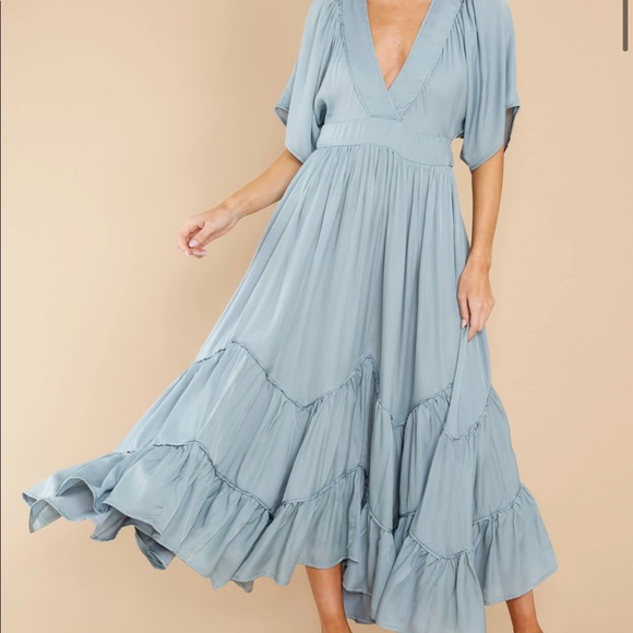 Red Dress Boutique | Dresses | Never Austere Dusty Blue Midi Dress Red ...